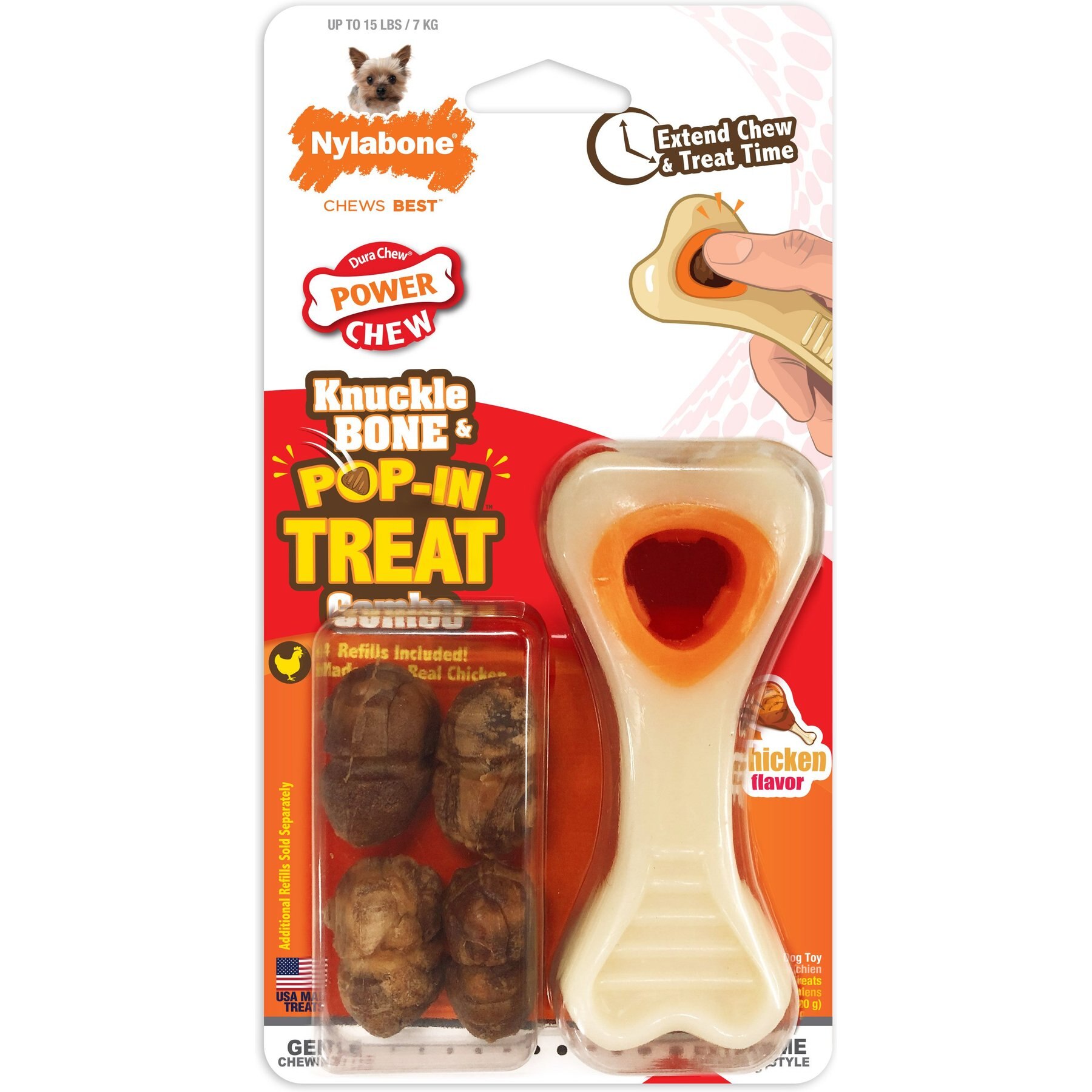 NYLABONE Power Chew Knuckle Bone & Pop-In Treat Dog Toy Combo Knuckle ...