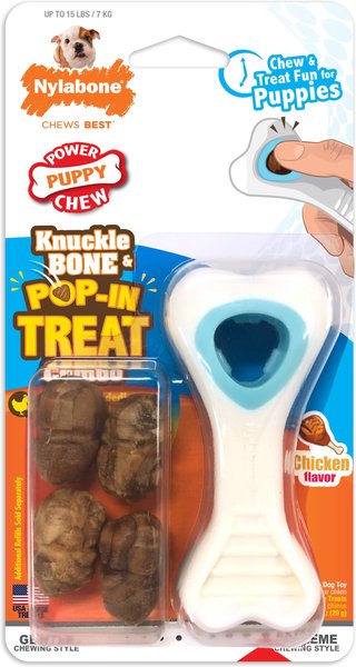 NYLABONE Puppy Power Chew Knuckle Bone & Pop-In Puppy Treat Toy Combo ...