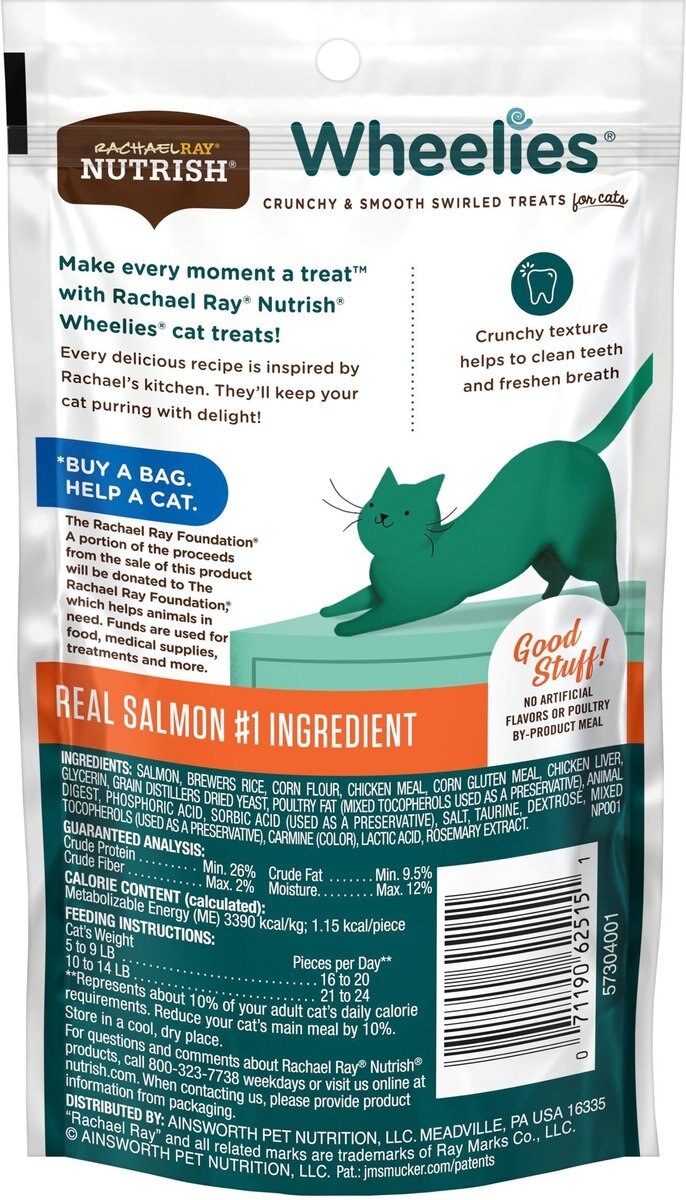 RACHAEL RAY NUTRISH Wheelies Salmon Cat Treats, 12 count - Chewy.com
