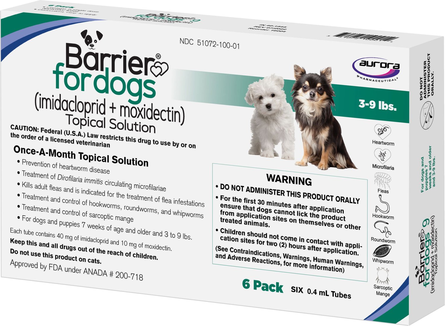 BARRIER Topical Solution for Dogs, 3-9 lbs, 6 Doses (6-mos. supply ...