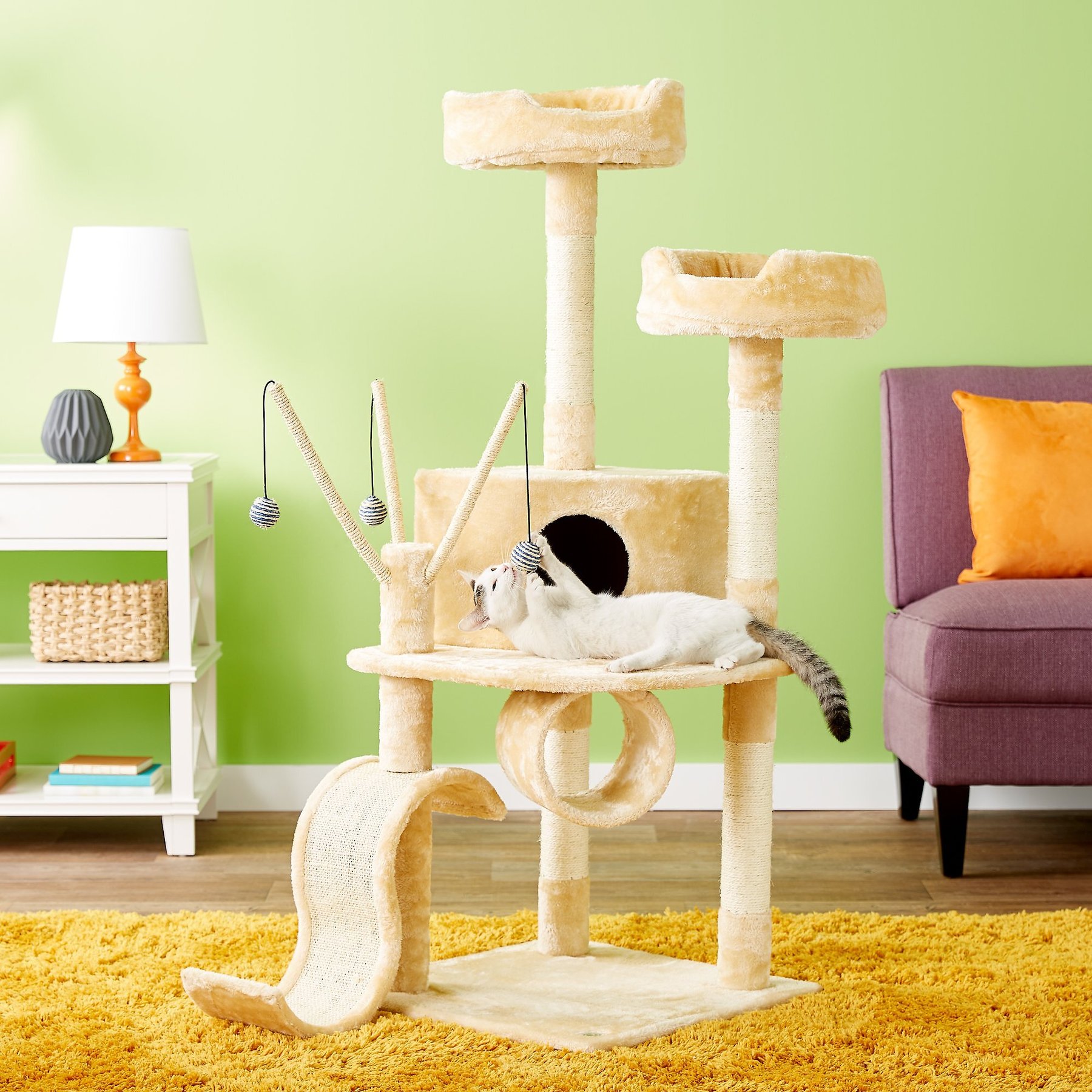 GO PET CLUB 55-in Slide Cat Tree, Beige - Chewy.com