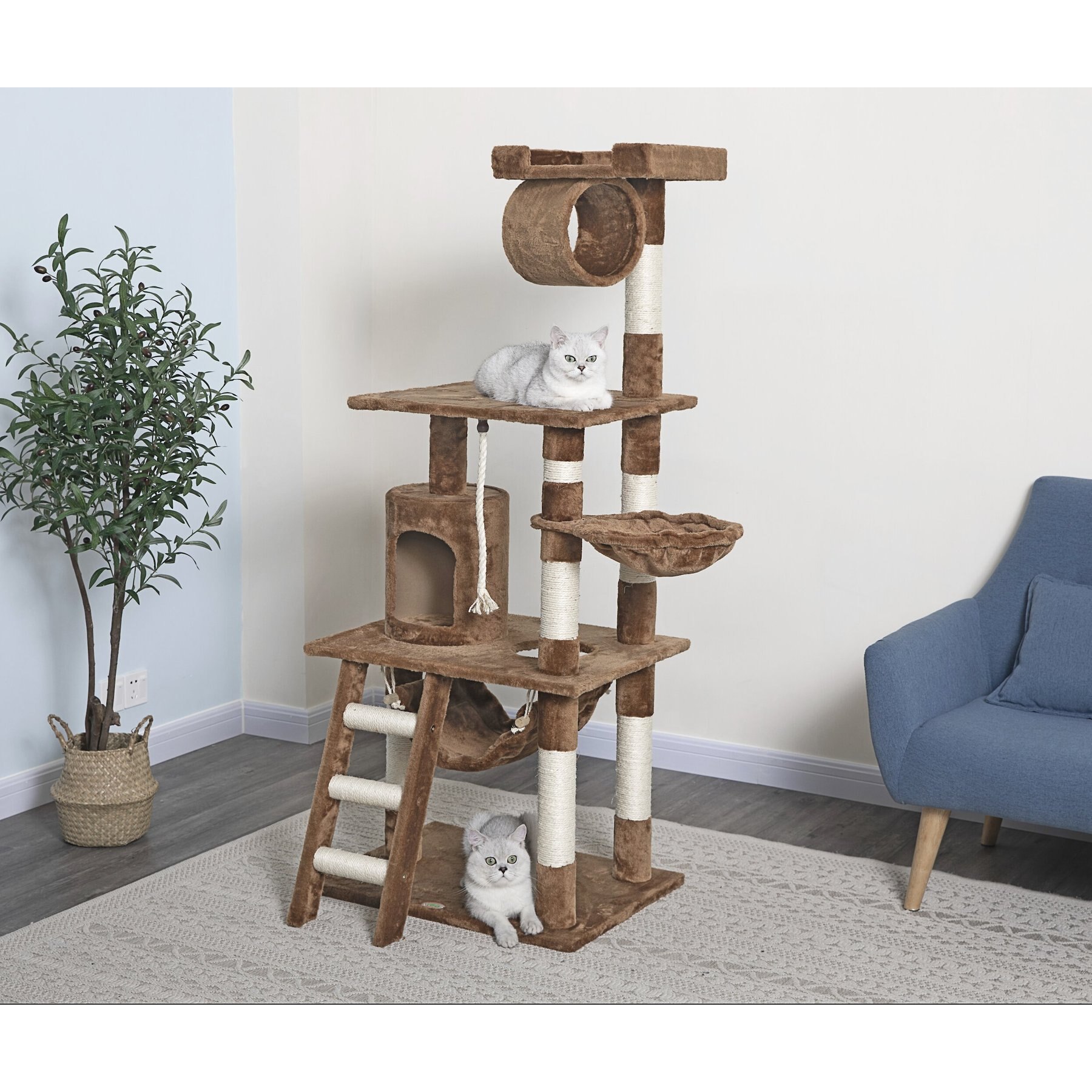 GO PET CLUB 62-in Faux Fur Cat Tree & Condo, Brown - Chewy.com