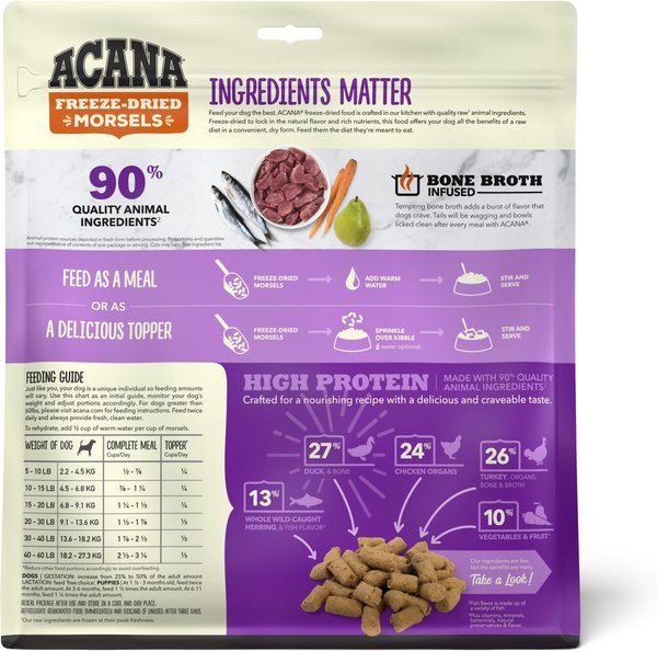 ACANA Duck Recipe Morsels Grain-Free Freeze-Dried Dog Food & Topper, 8 ...