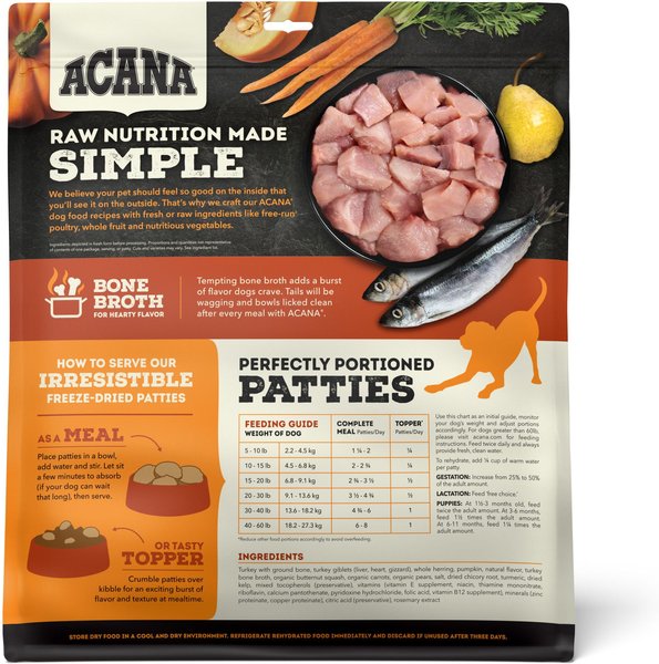 ACANA Free-Run Turkey Recipe Patties Grain-Free Freeze-Dried Dog Food ...