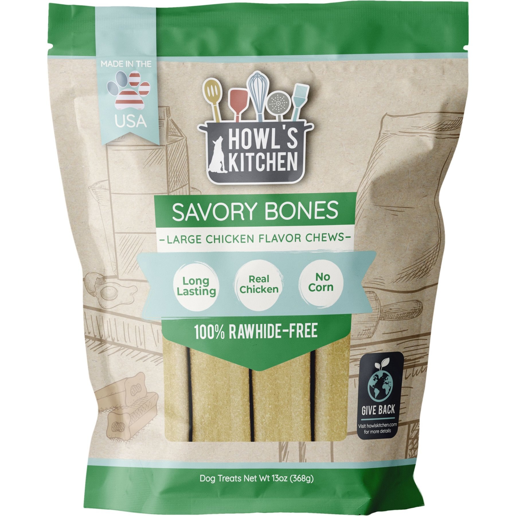 Discontinued - HOWL'S KITCHEN Large Chicken Savory Bones Dog Treat, 13 ...