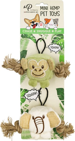 PETIQUE Mini Hemp Chunky Monkey & Elephant Plush Dog Toy, 2 count ...