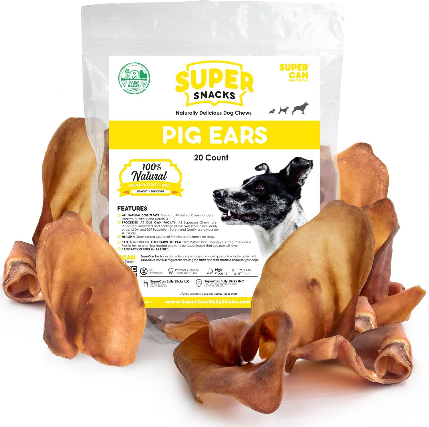 SUPERCAN BULLY STICKS Pig Ears Dog Treats, 20 count - Chewy.com