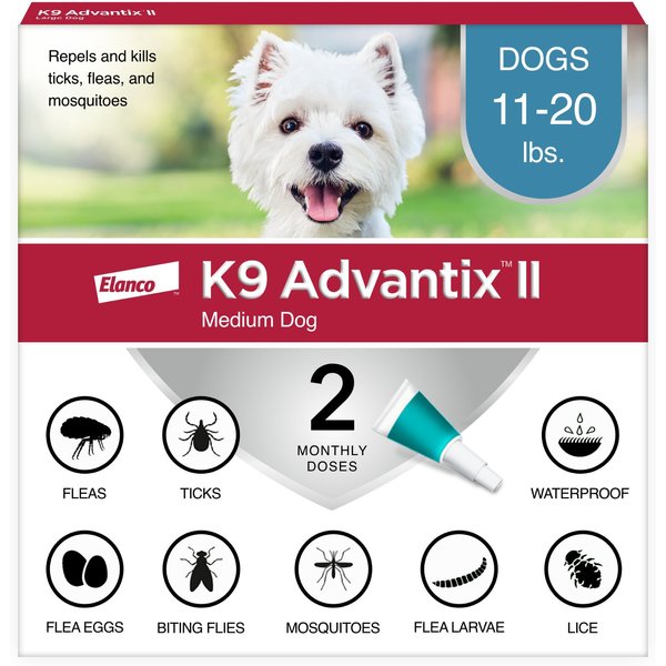 K9 ADVANTIX II Flea & Tick Spot Treatment for Dogs, 21-55 lbs, 2 Doses ...