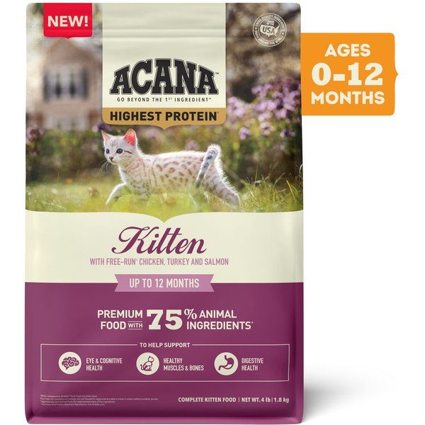 ACANA Highest Protein Grain-Free Dry Kitten Food, 4-lb bag - Chewy.com