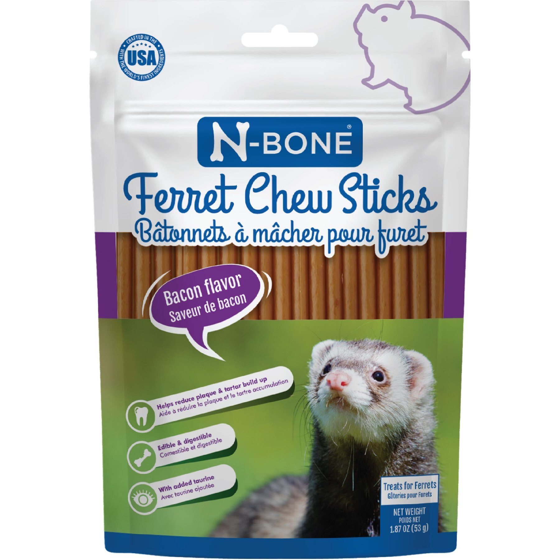 N-BONE Bacon Flavor Chew Sticks Ferret Treat, 1.87-oz bag - Chewy.com