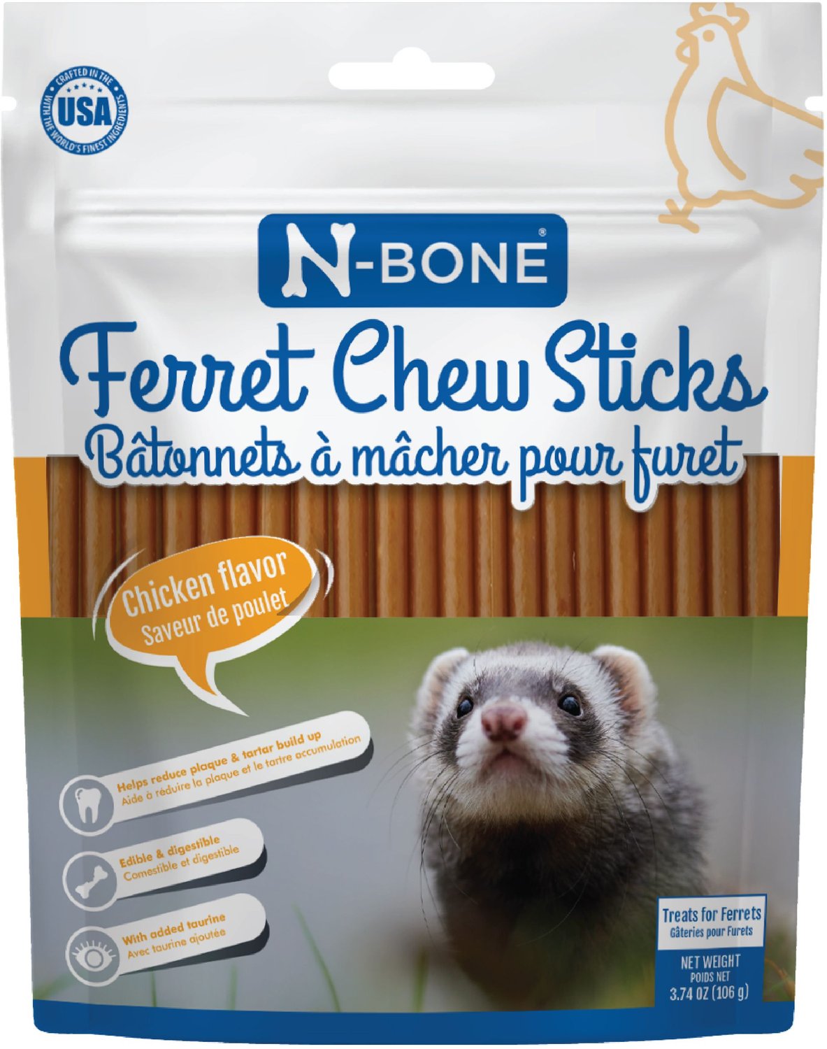 N-BONE Chicken Flavor Chew Sticks Ferret Treat, 3.74-oz bag - Chewy.com