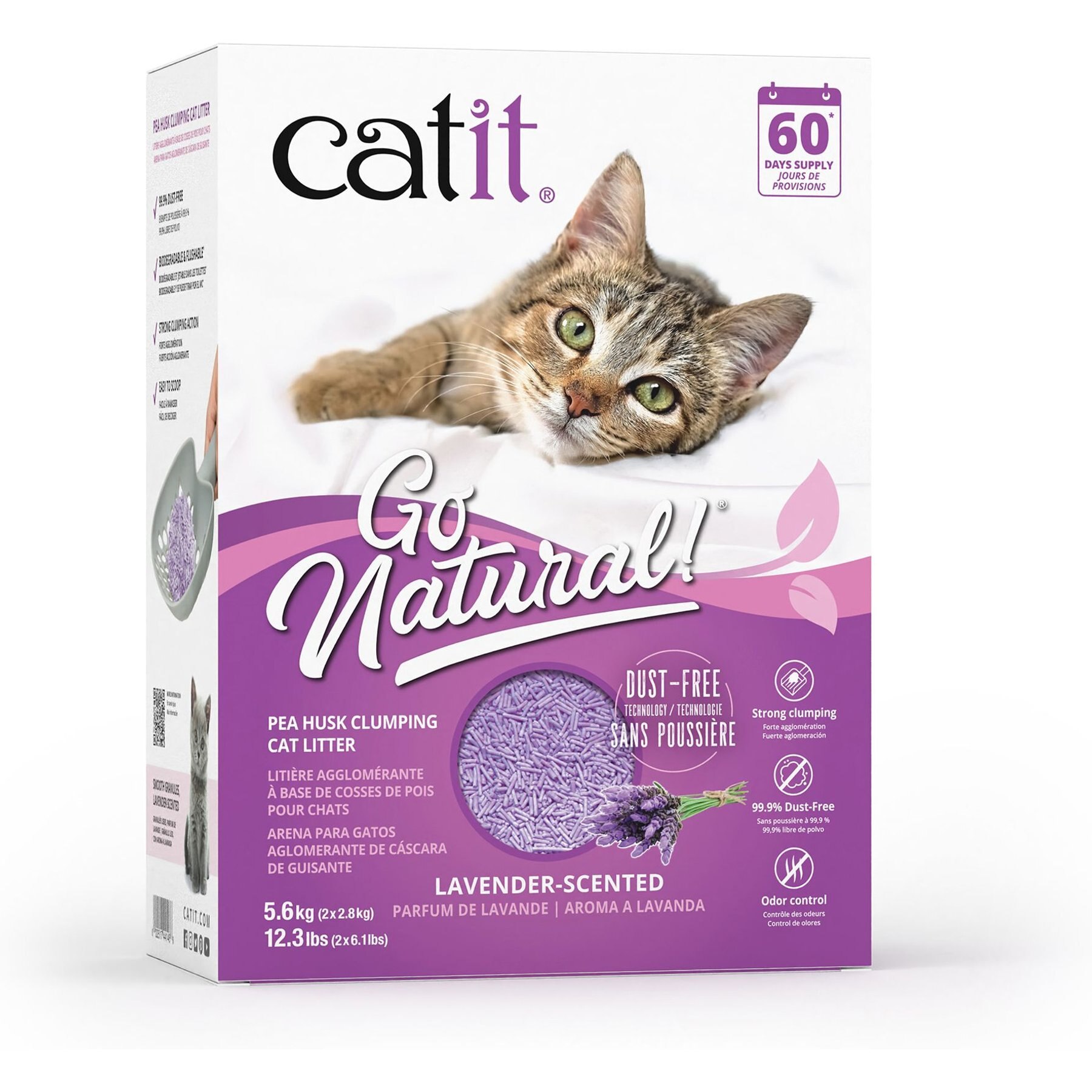 CATIT Go Natural Pea Husk Clumping Cat Litter, Lavender, 12.3-lb box ...