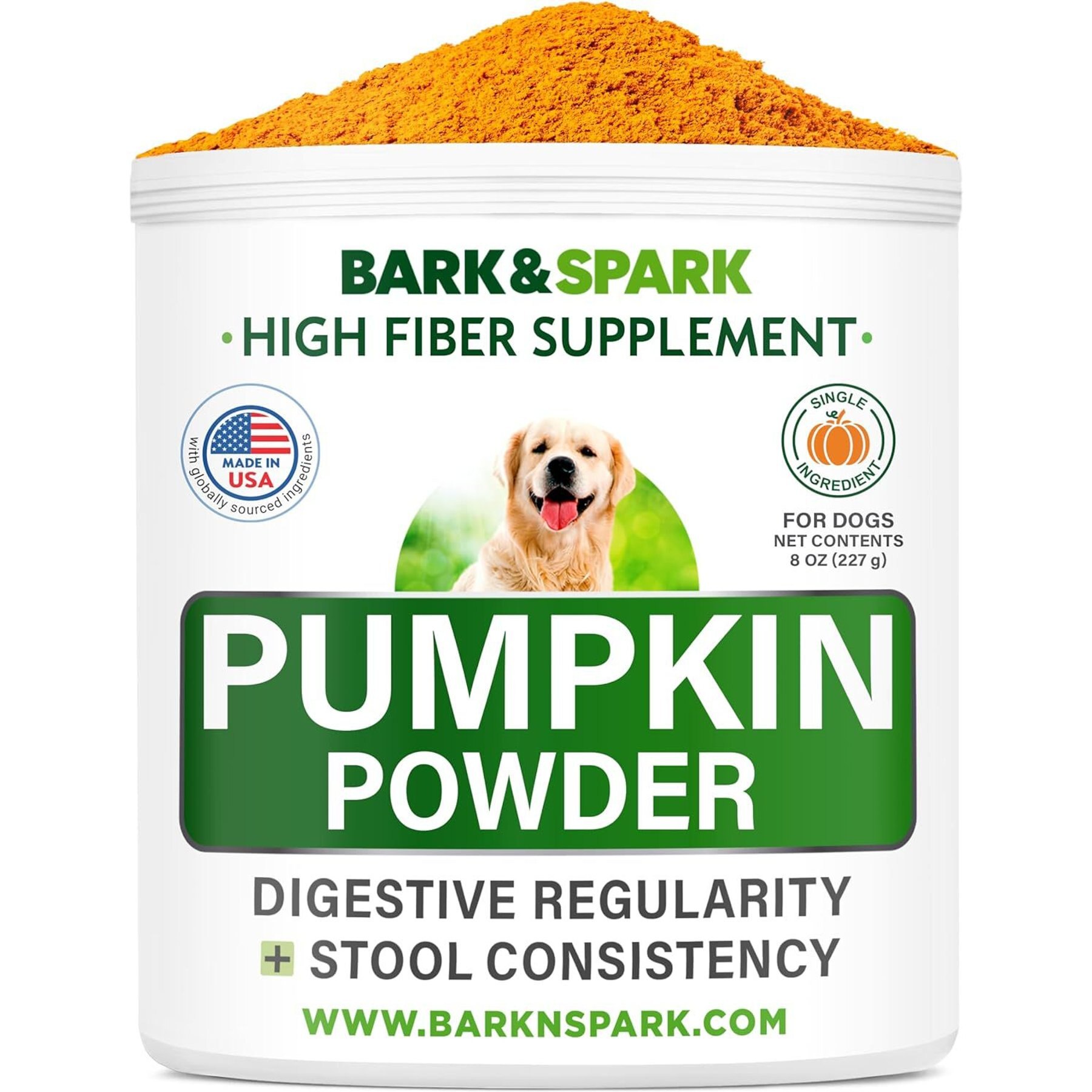 BARK&SPARK Pumpkin Powdered Fiber & Stool Softener Cat & Dog Supplement ...
