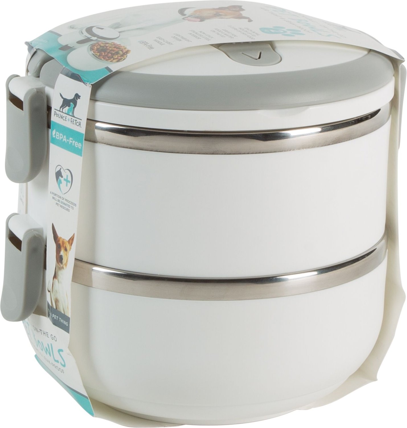 POUNCE + FETCH Round 2-Tier Stainless Steel Insulated Cat & Dog Bowls ...