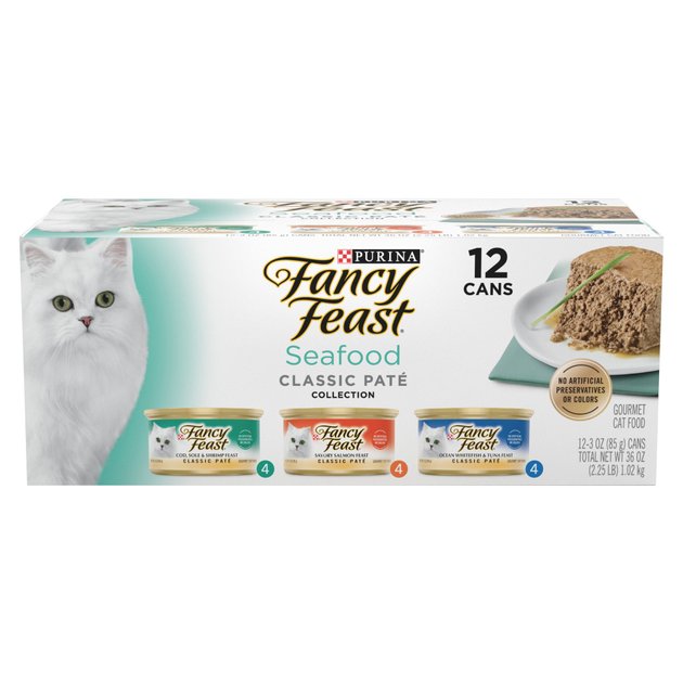 FANCY FEAST Classic Seafood Feast Variety Pack Canned Cat Food, 3-oz ...