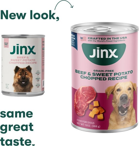 JINX Beef & Sweet Potato Chopped Recipe Grain-Free Wet Dog Food, 13-oz ...