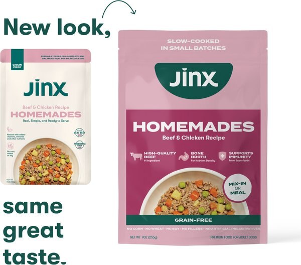 JINX Beef & Chicken Homemades Grain-Free Wet Dog Food, 9-oz pouch, case ...