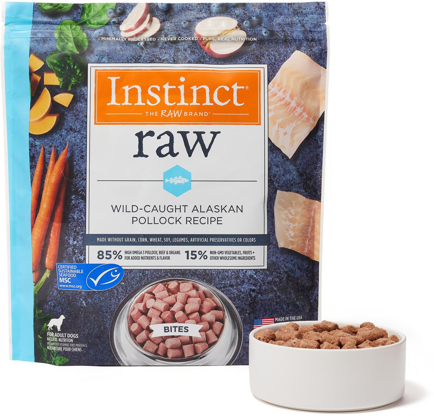 INSTINCT Frozen Raw Bites Grain-Free Wild-Caught Alaskan Pollock Recipe ...