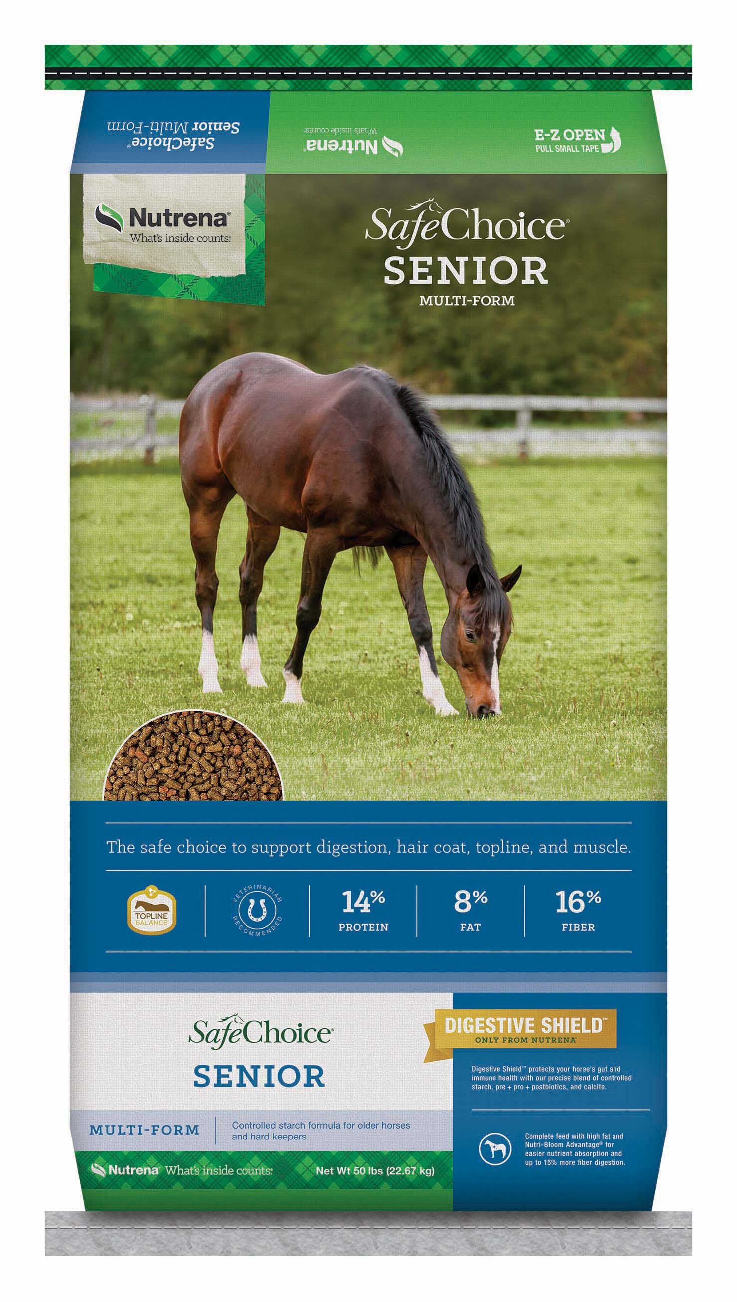Questions and Answers about NUTRENA SafeChoice Senior Horse Feed, 50-lb bag