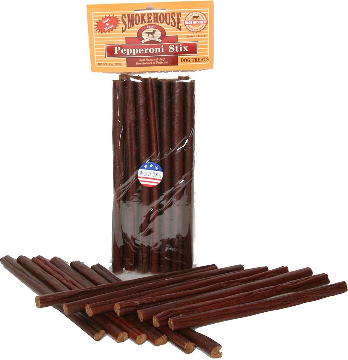 SMOKEHOUSE USA 8" Pepperoni Stix Dog Treats, 8-in chew, 8-oz bag ...