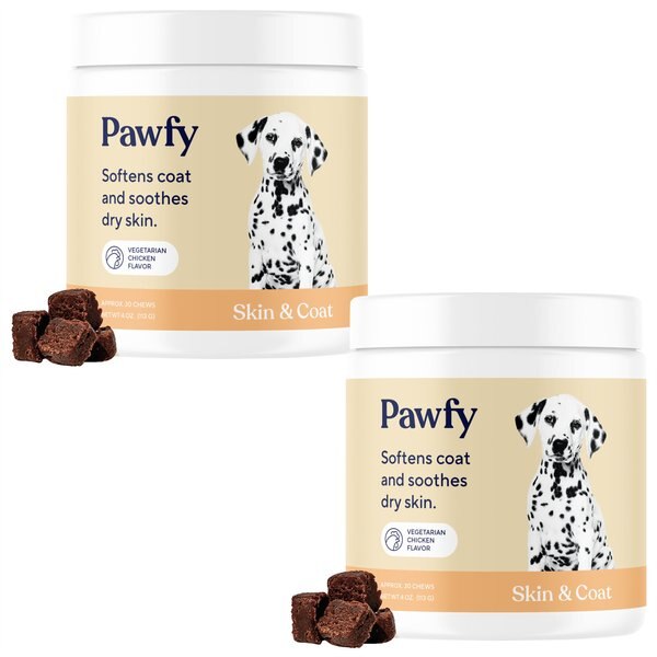 PAWFY Skin & Coat Chicken Flavor Chews Dog Supplement, 60 count - Chewy.com