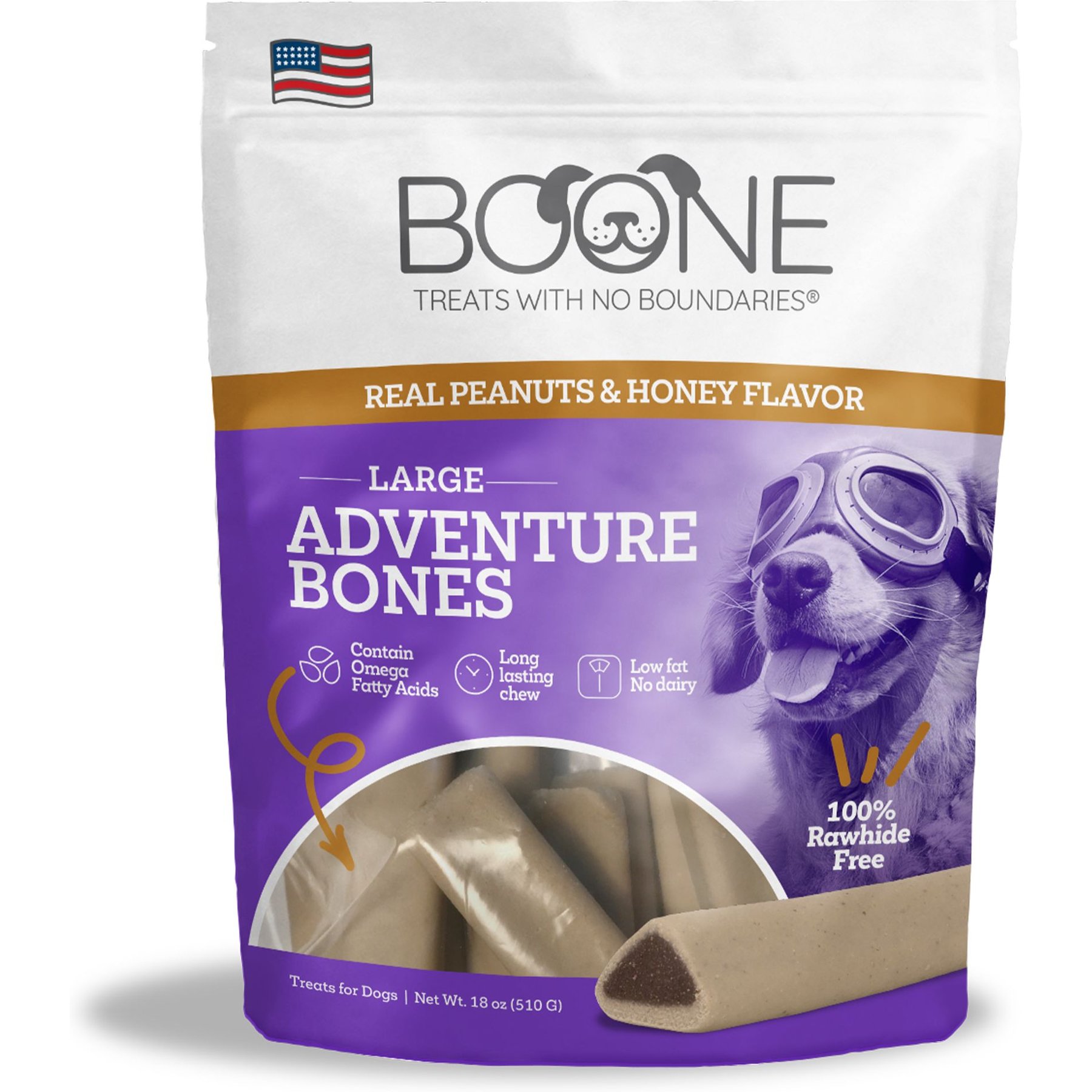 BOONE Big Adventure Bones Peanut Butter & Honey Dog Chew Treats, 18-oz ...