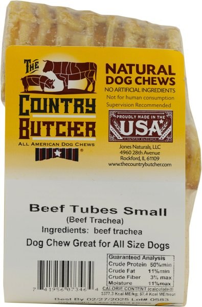 THE COUNTRY BUTCHER Beef Trachea Tubes Dog Treats, 3-in, 3 count ...