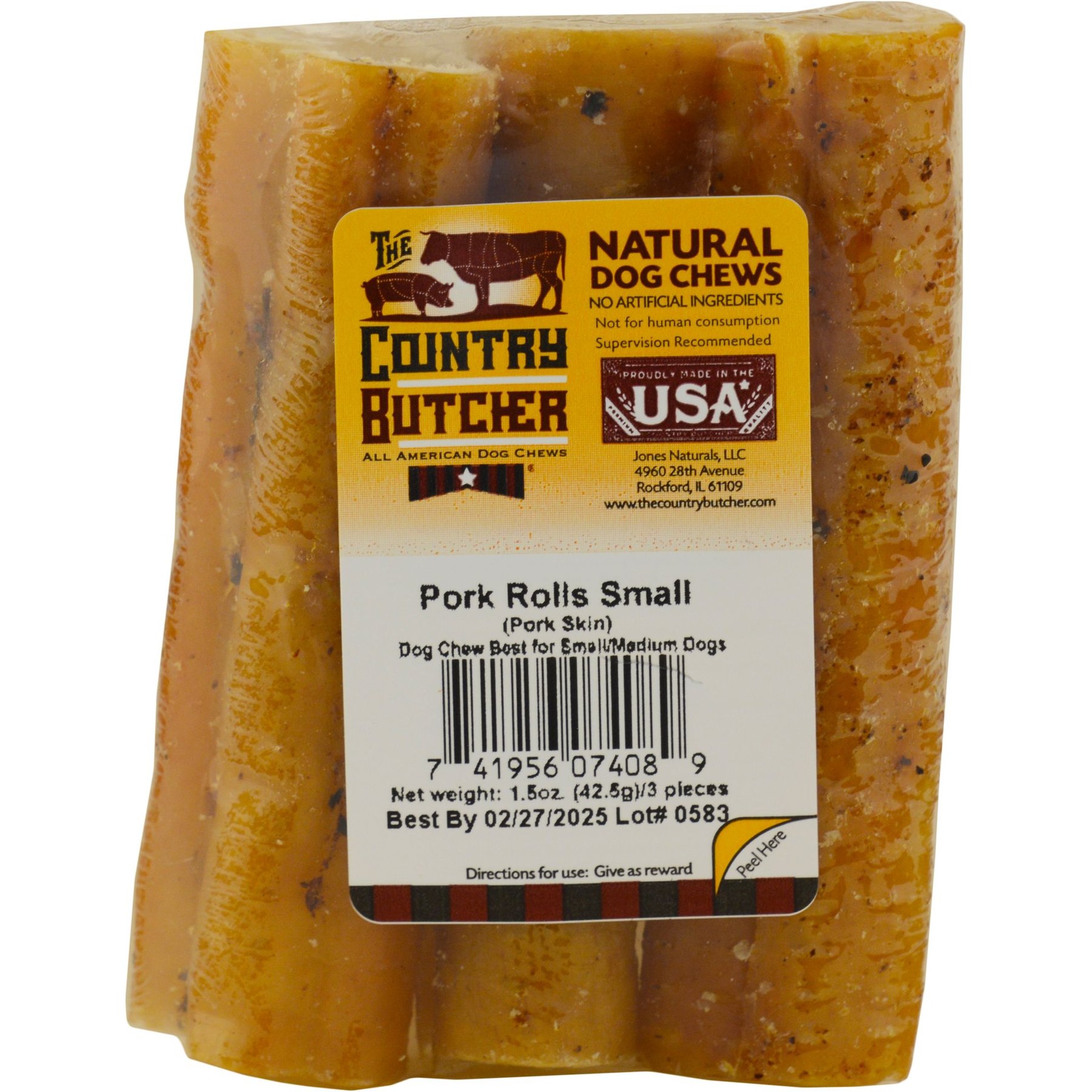 THE COUNTRY BUTCHER Pork Roll Dog Treats, Small, 3 count - Chewy.com