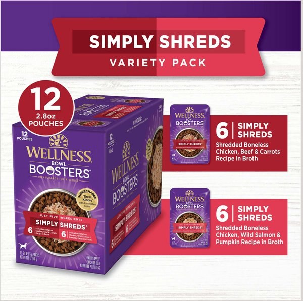 WELLNESS Bowl Boosters Simply Shreds Variety Pack Dog Food Topping, 2.8 ...