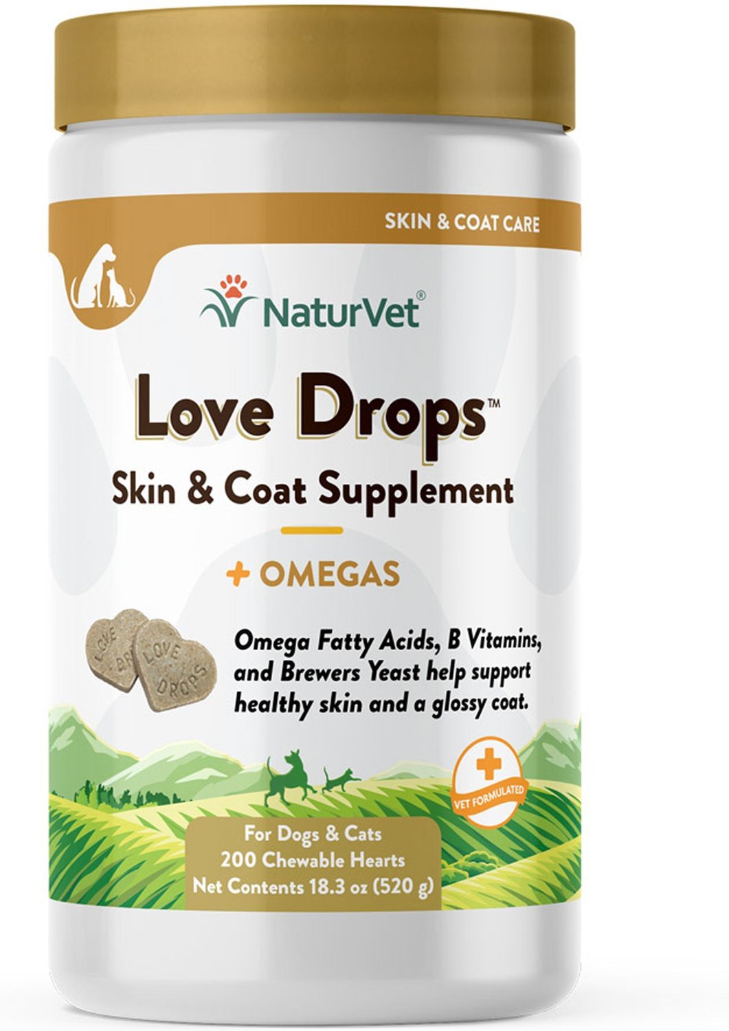 NATURVET Love Drops Plus Omegas Peanut Butter Flavored Chewable Tablets ...