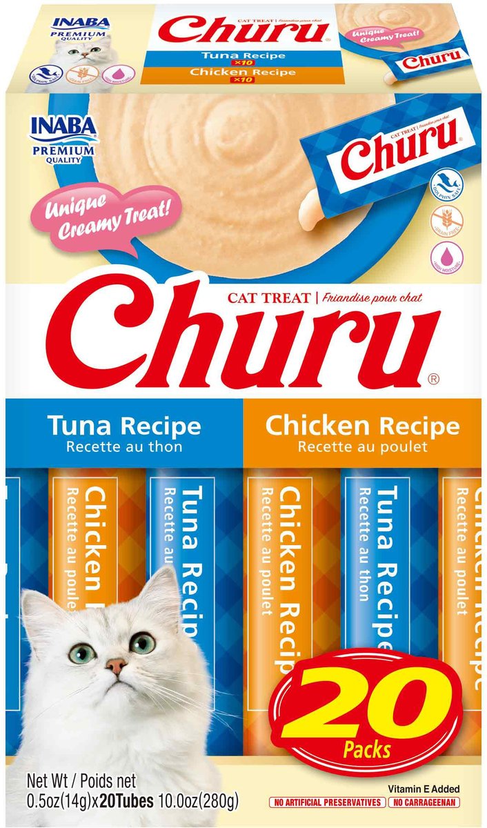 INABA Churu Tuna & Chicken Variety Pack Grain-Free Lickable Cat Treats, 0.5-oz tube, 20 count ...