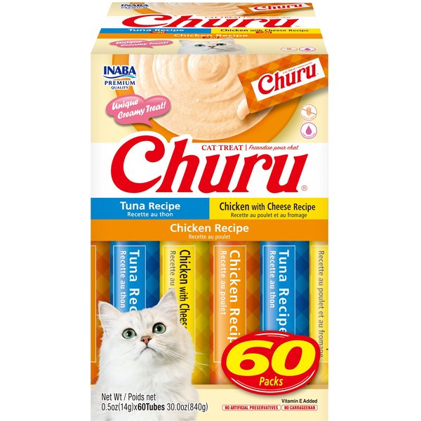 INABA Churu Tuna & Chicken Puree Variety Pack Grain-Free Lickable Cat Treat, 0.5oz tube, pack of ...