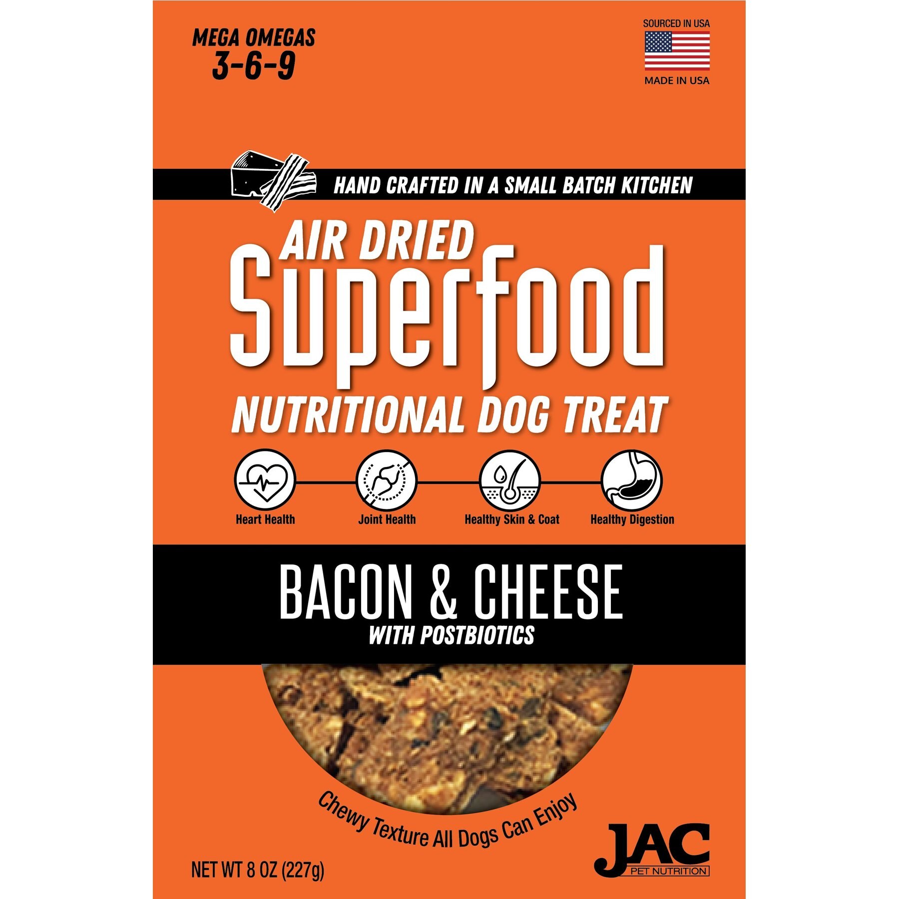 JAC PET NUTRITION Air-Dried Bacon & Cheese Superfood Dog Treat, 8-oz ...