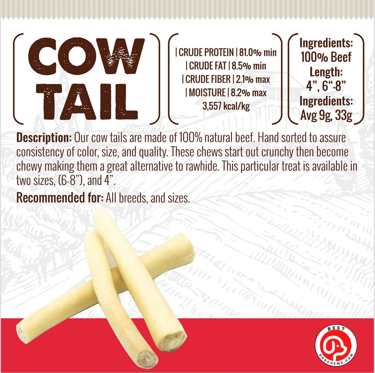 BEST DOG CHEWS Cow Tails Beef Flavored Dog Chews, 20 count - Chewy.com