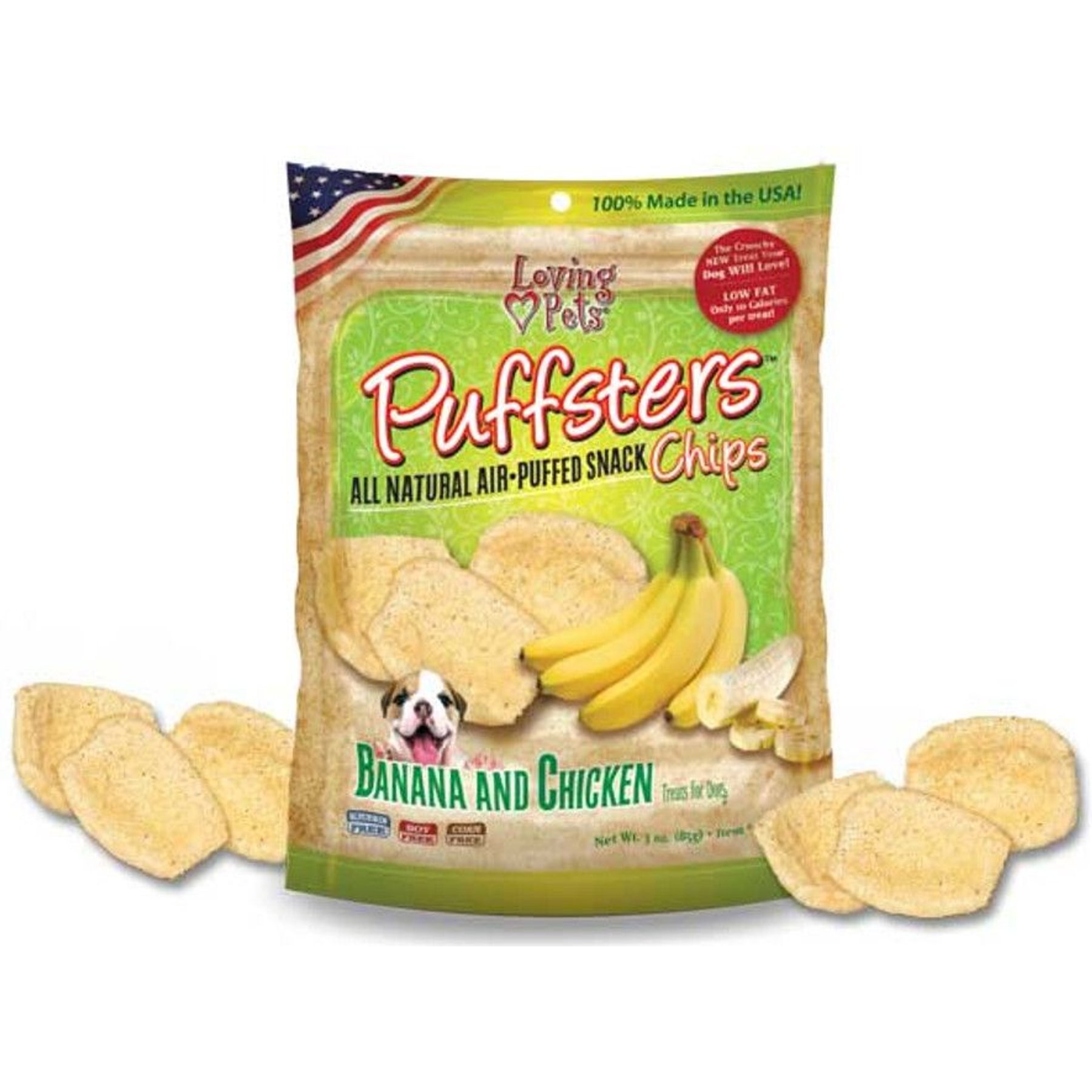LOVING PETS Puffsters Banana & Chicken Dog Crunchy Treat, 4-oz bag ...
