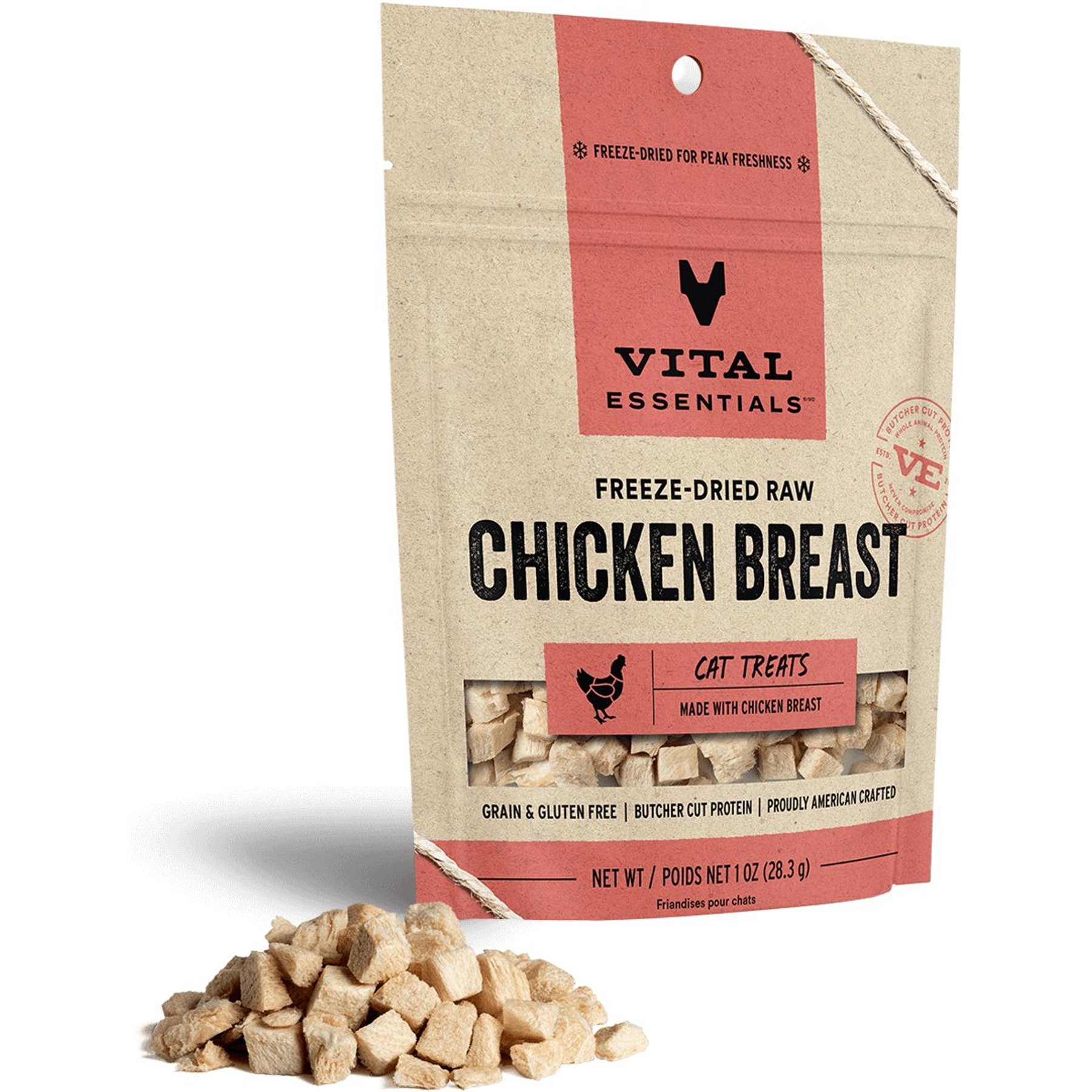 VITAL ESSENTIALS Chicken Breast Freeze-Dried Raw Cat Treats, 1-oz bag ...