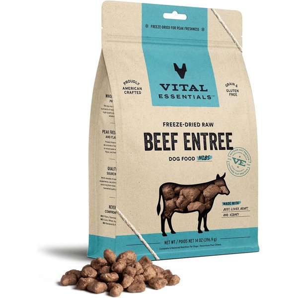 VITAL ESSENTIALS Beef Nibs Entree Freeze-Dried Raw Dog Food, 14-oz bag ...