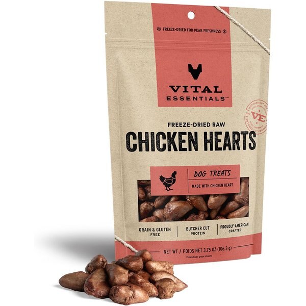 VITAL ESSENTIALS Chicken Hearts Freeze-Dried Raw Dog Treats, 3.75-oz ...
