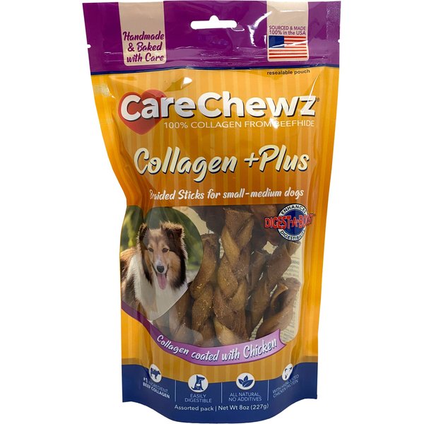 PET FACTORY CareChewz Collagen +PLUS Braided Sticks Chicken Flavored ...