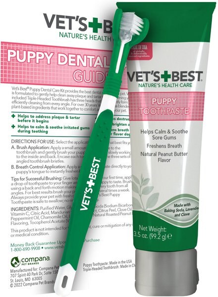 VET'S BEST Toothbrush & Toothpaste Dental Kit, 3.5-oz tube, Puppy ...