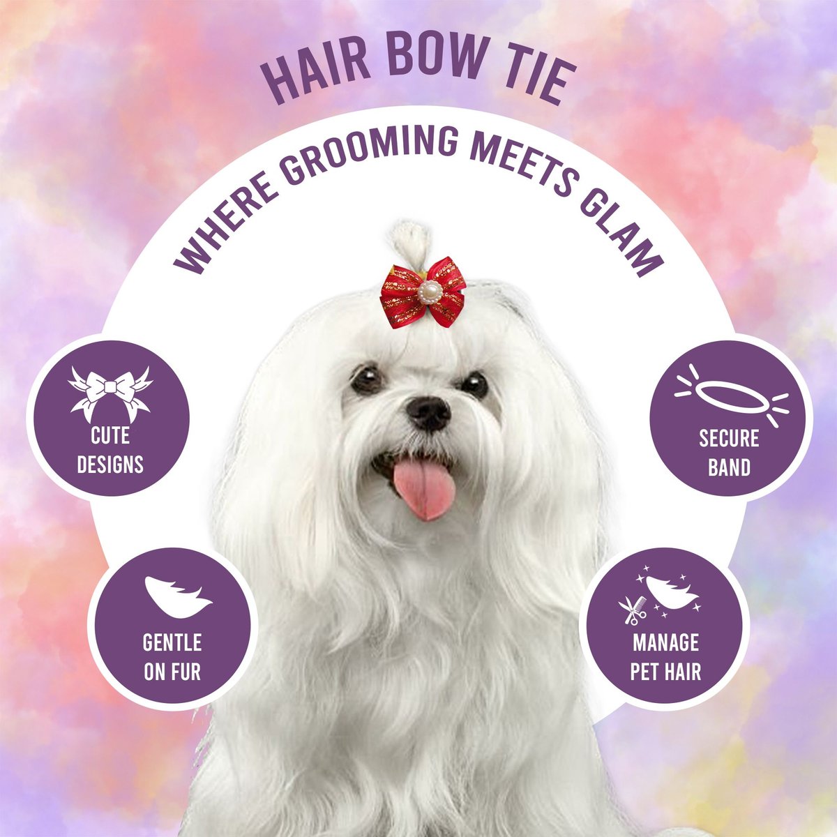 VILA Cute Ribbon Bows Elastic Rubber Band Hair Ties Dog & Cat Grooming ...