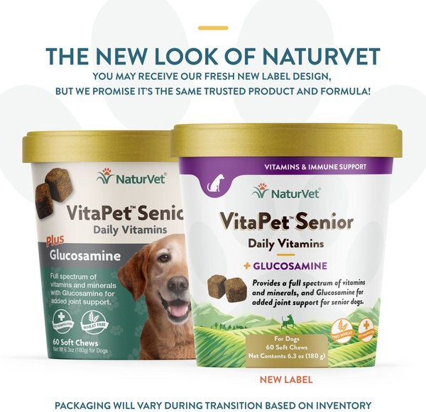 NATURVET VitaPet Senior Daily Vitamins Plus Glucosamine Dog Supplement ...