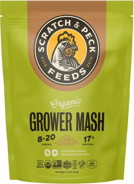 SCRATCH AND PECK FEEDS Organic Chicken & Duck Feed 17% Grower Mash, 10 ...