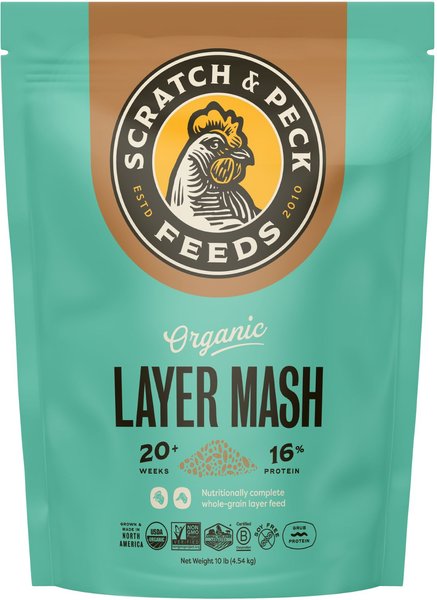 SCRATCH AND PECK FEEDS Organic 16% Protein Layer Mash Chicken Feed, 10 ...