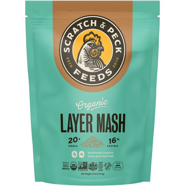 SCRATCH AND PECK FEEDS Organic 16% Protein Layer Mash Chicken Feed, 10 ...