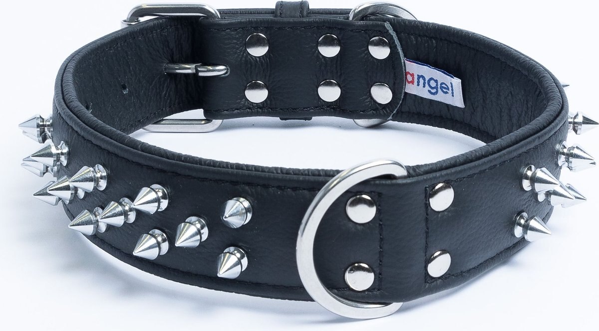 ANGEL Amsterdam Multi-line Spiked Standard Dog Collar, Black, 24 x 1.5 ...