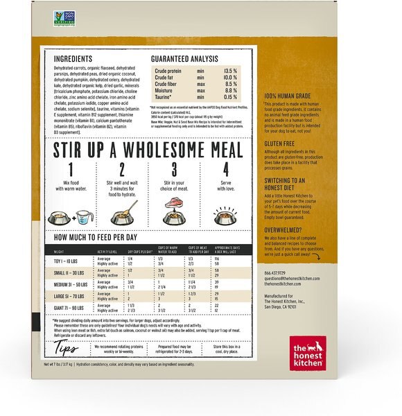 THE HONEST KITCHEN Veggie, Nut & Seed Grain-Free Dehydrated Dog Food ...