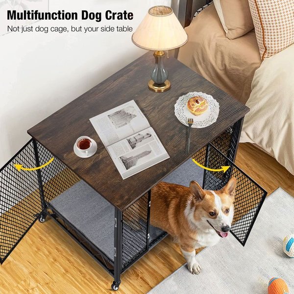 AIVITUVIN Side End Table Furniture Style Dog Crate with Tray, Cushion ...