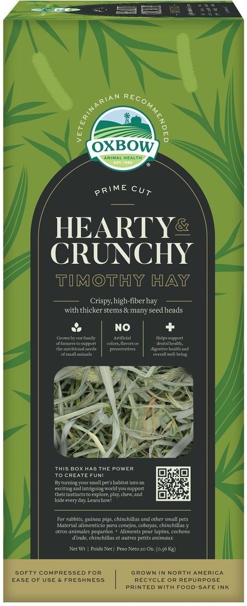 OXBOW Prime Cut Hearty & Crunchy Timothy Hay Small Pet Food, 20-oz bag ...