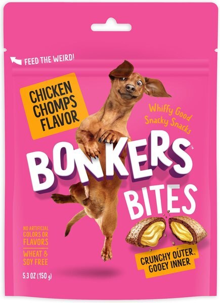 BONKERS Dog Bites Chicken Chomps Flavored Crunchy Dog Treats, 5.3-oz ...